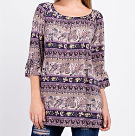Tops | Pretty Tunic In Lilac Print | Poshmark